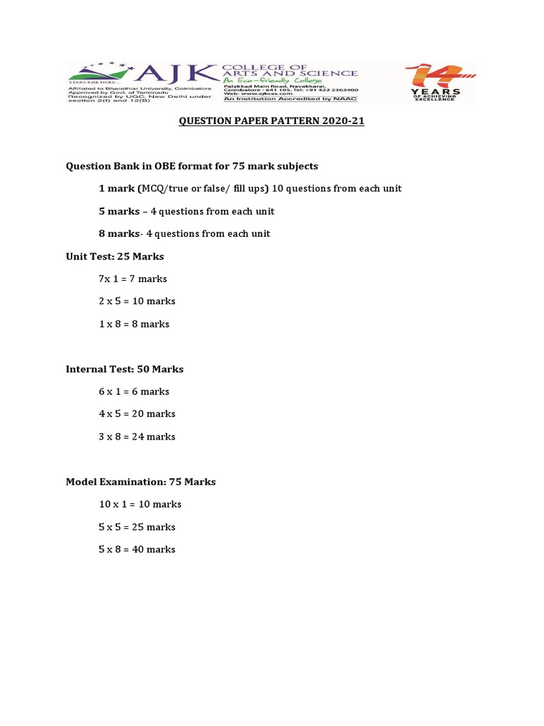 Exam Question Pattern | PDF