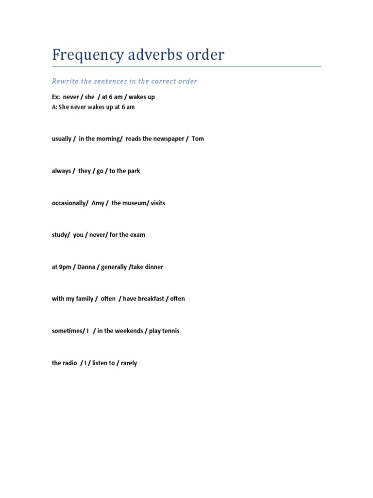 Frequency Adverbs Order | PDF