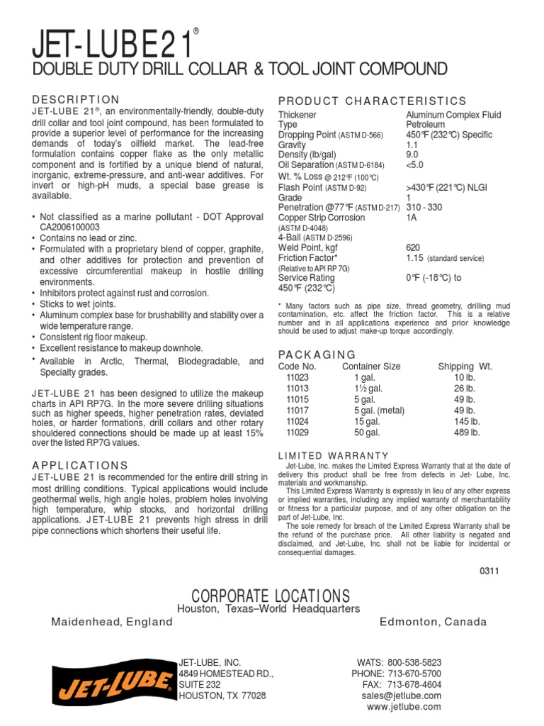 JET LUBE 21 OILFIELD Tds PDF | PDF | Implied Warranty | Corrosion