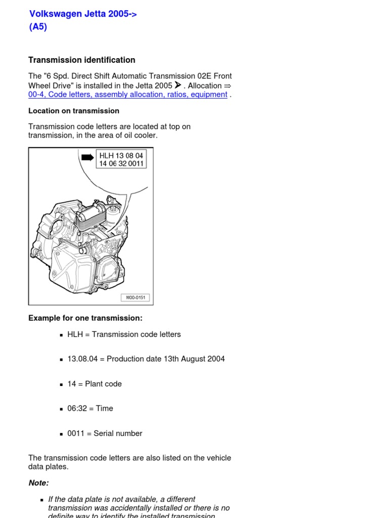 Transmission Identification and Specifications for the 6 Speed Direct ...