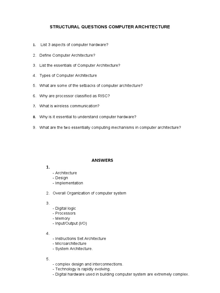 Structural Questions Computer Architecture | PDF