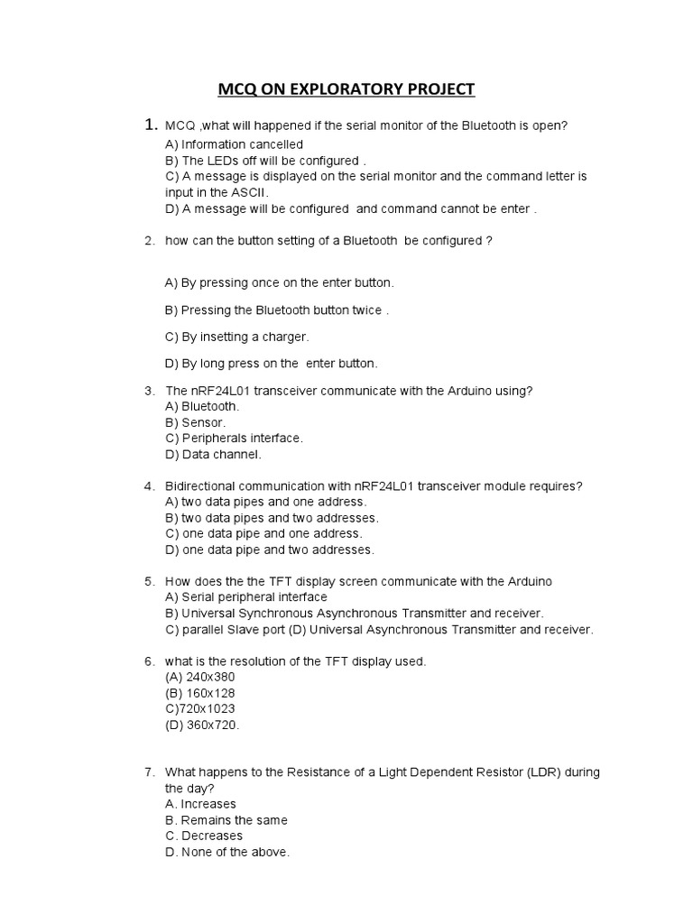 LDR MCQ for Exploratory Projects | PDF | Teaching Methods & Materials ...