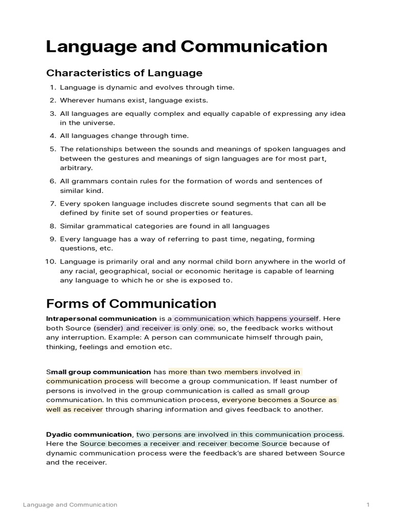 TOPIC 1 - Language - and - Communication PDF | PDF | Communication ...