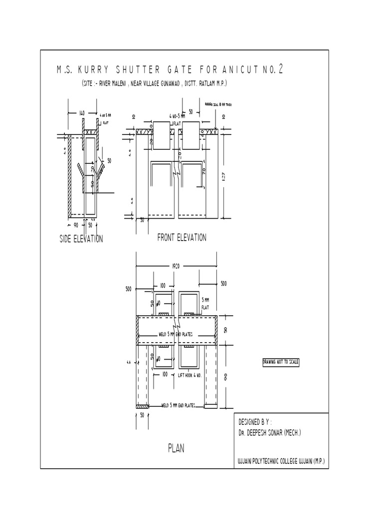Technical Drawing of a Vertical Lift Gate for Anicut No. 2 on the River ...