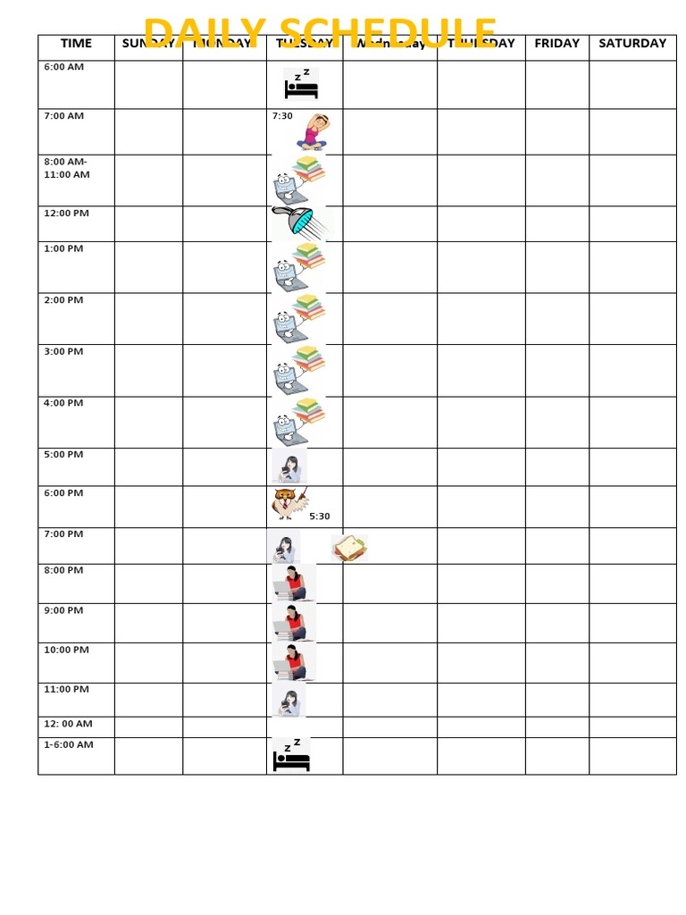 Time Sunday Monday' Tuesday Wednesday Thursday Friday Saturday | PDF