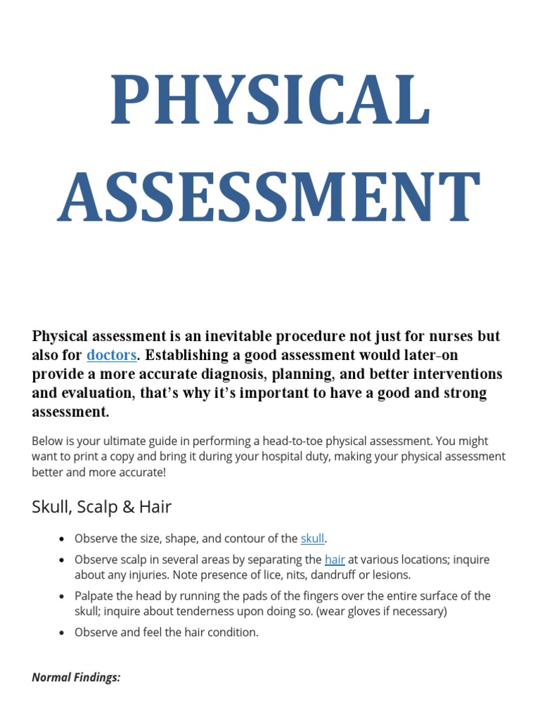 Physical Assessment (Normal Findings) | PDF