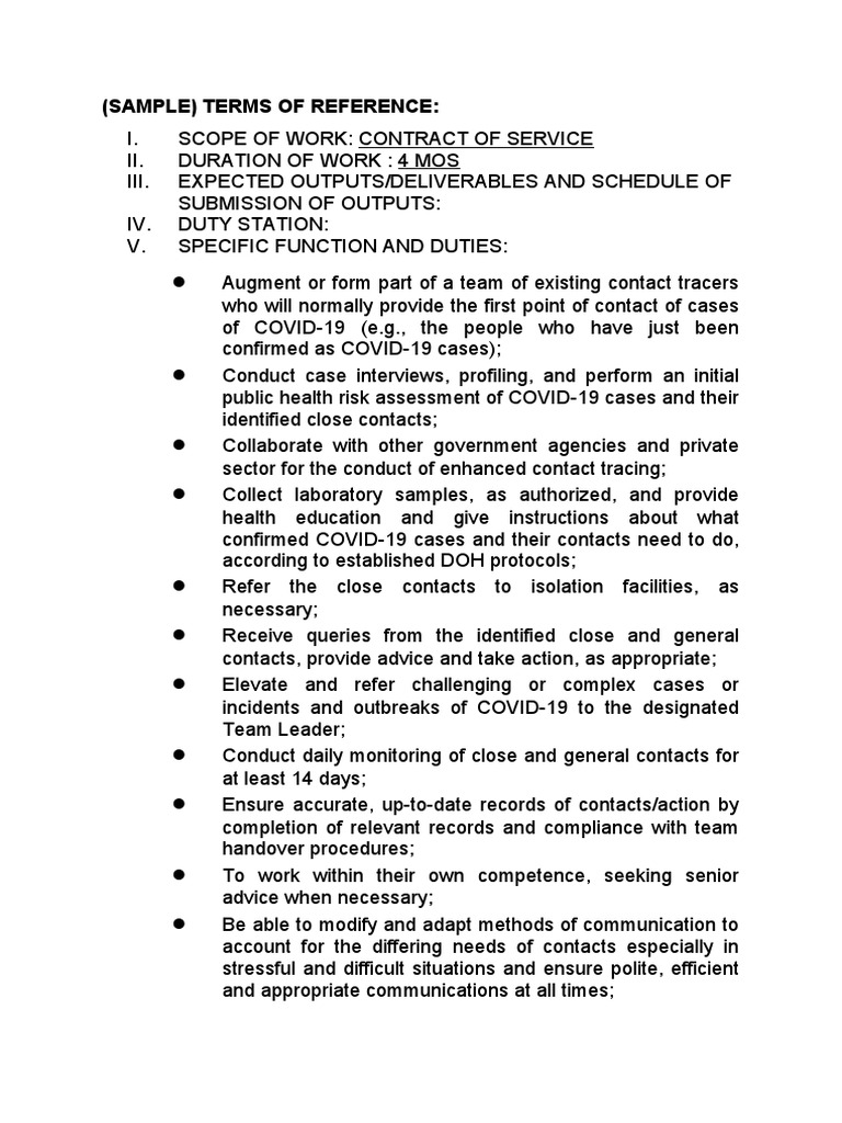 Sample Term of Reference | PDF | Surveillance | Risk Assessment