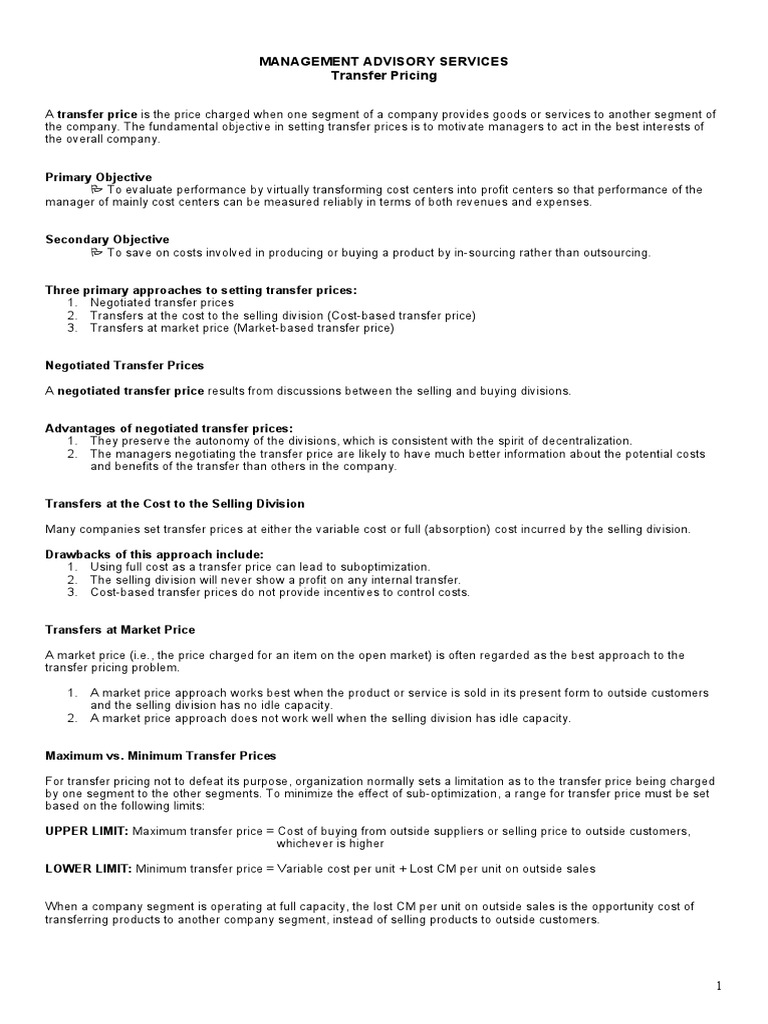 Management Advisory Services Transfer Pricing | PDF | Prices | Profit ...