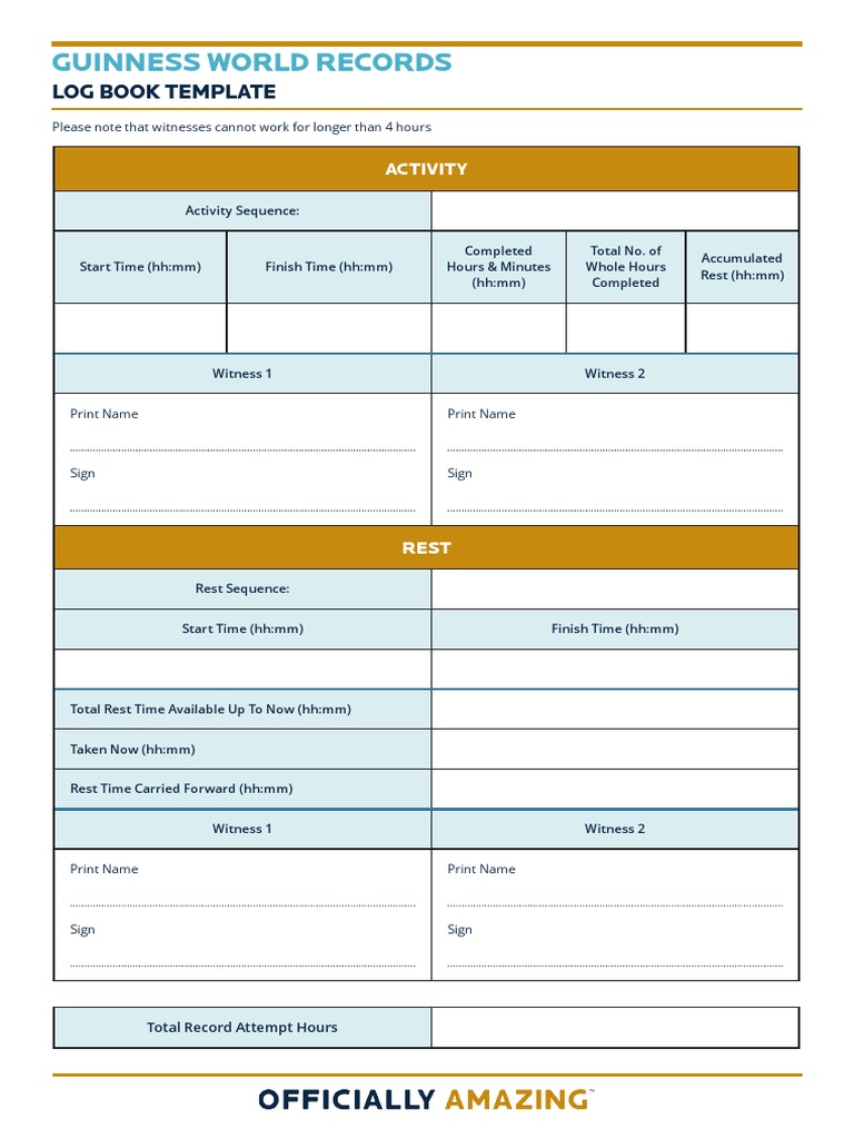 Guinness World Records Log Book Template | PDF