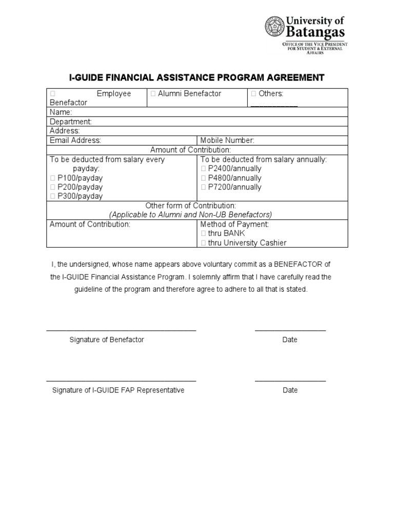 I-Guide Financial Assistance Program Agreement: (Applicable To Alumni ...