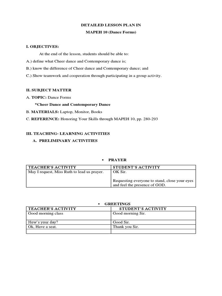 Lesson Plan Ni Kenneth PDF Totoo Na | PDF | Cheerleading | Dances