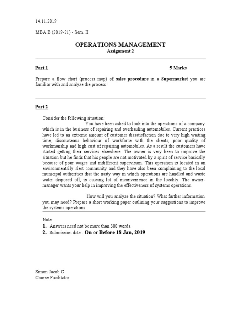 Operations Management: Assignment 2 | PDF