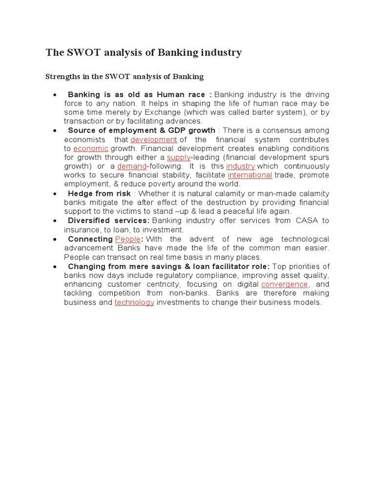The SWOT Analysis of Banking Industry | PDF | Banks | Economic Growth