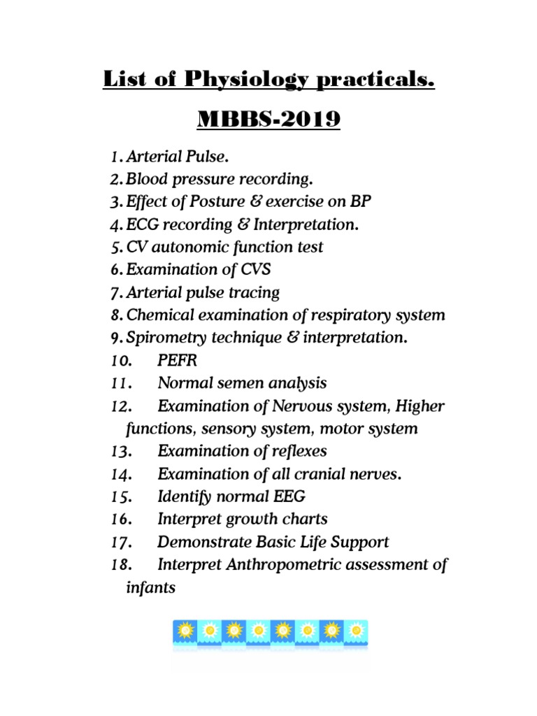 List of Physiology Practicals | PDF