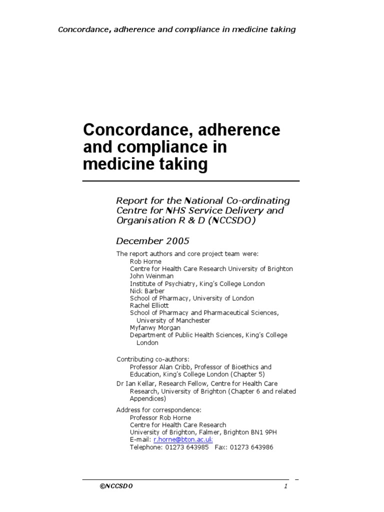 Concordance Adherence and Compliance in Medicine Taking PDF | PDF ...