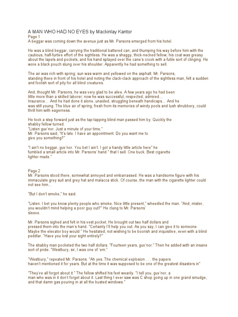 A MAN WHO HAD NO EYES by Mackinlay Kantor | PDF