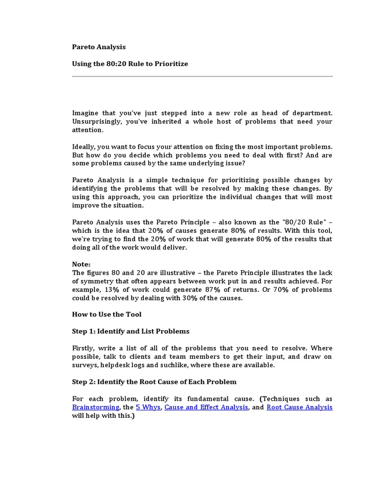 Pareto Analysis Using The 80:20 Rule To Prioritize: Brainstorming 5 ...