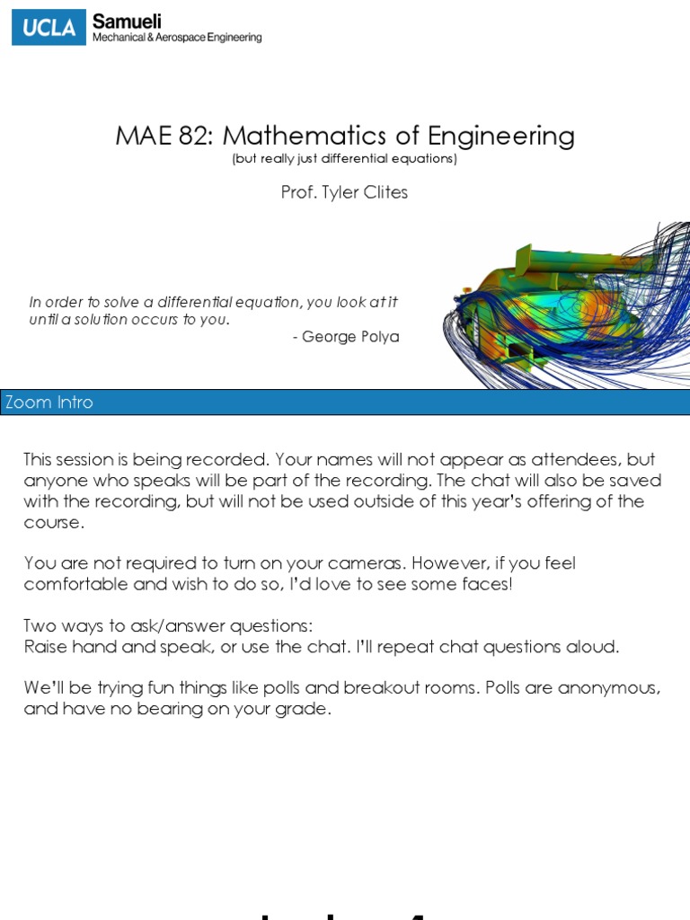 MAE 82: Mathematics of Engineering: Prof. Tyler Clites | PDF ...