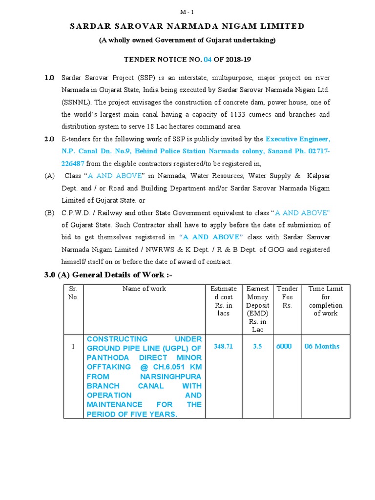 Sardar Sarovar Narmada Nigam Limited: A and Above | PDF | Business