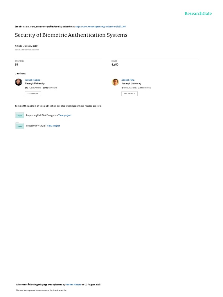 Security of Biometric Authentication Systems | PDF | Biometrics | Authentication