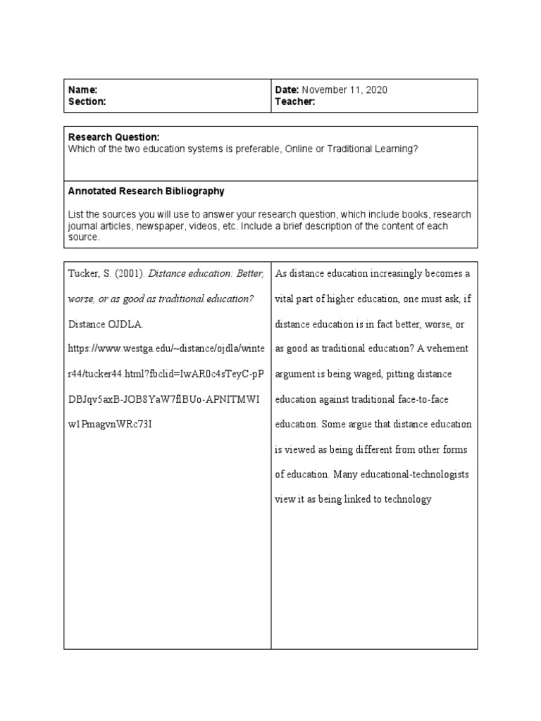 Name: Section: Date: Teacher:: Worse, or As Good As Traditional ...