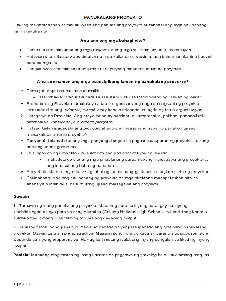 Halimbawa NG Panukalang Proyekto | PDF
