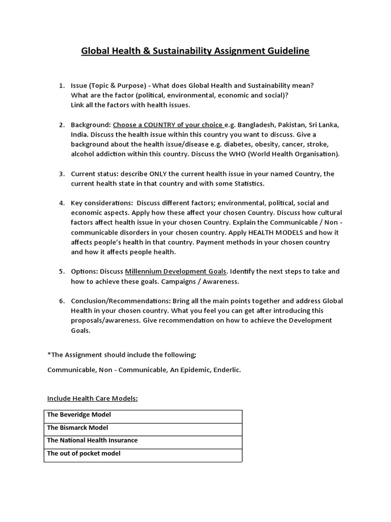 Global Health Assignment Guidelines | PDF