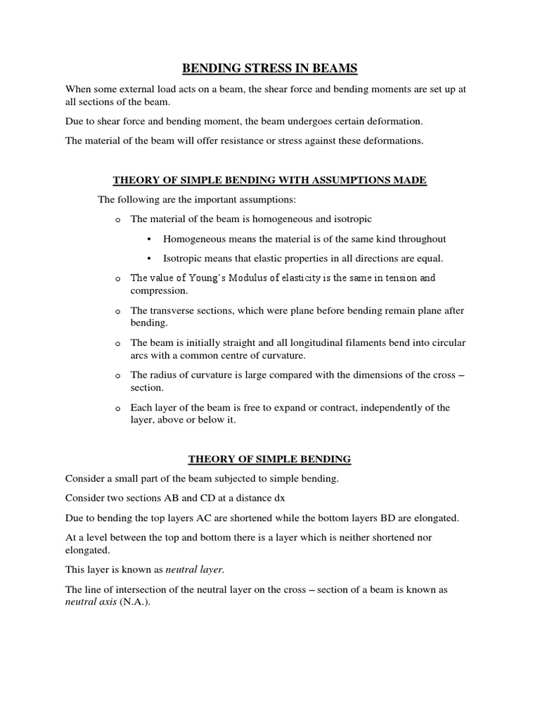 Notes 7 BENDING STRESS IN BEAMS & COMBINED DIRECT AND BENDING STRESSES ...