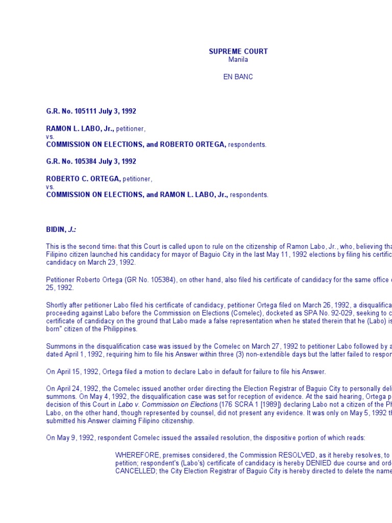 Labo Jr.'s Citizenship Disqualification Case | PDF | Citizenship ...
