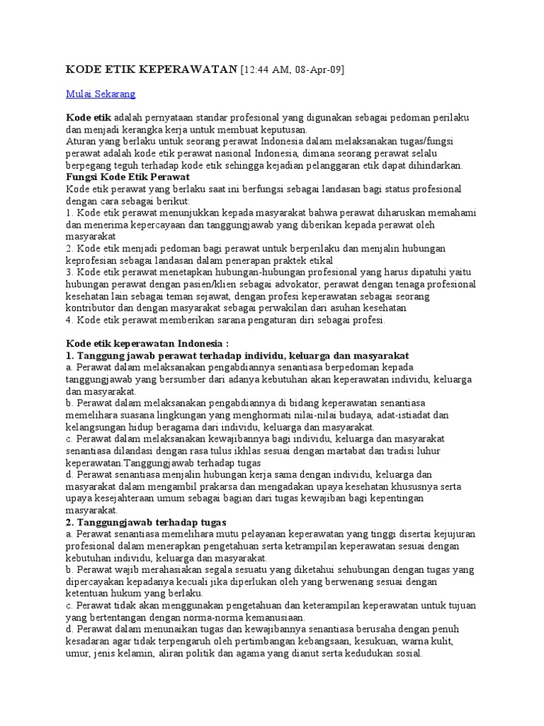 Kode Etik Keperawatan | PDF