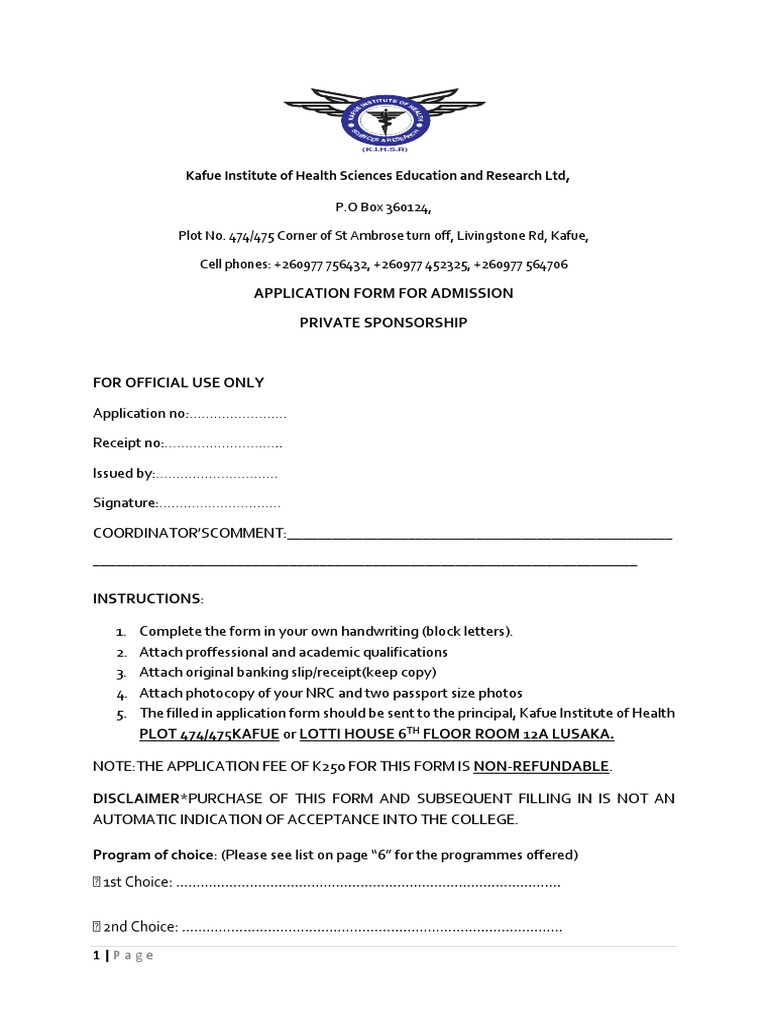 Kafue Institute of Health Sciences Education and Research LTD | PDF ...