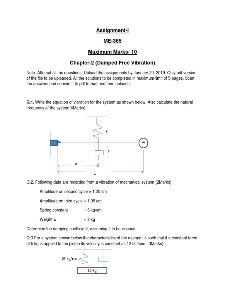 Assignment - I On Damped Free Vibrations | PDF