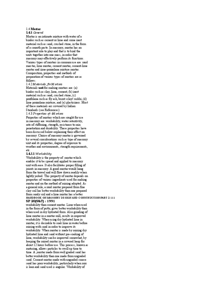 Mortar 1 4 1 General Handbook On Masonry Design And Construction Part