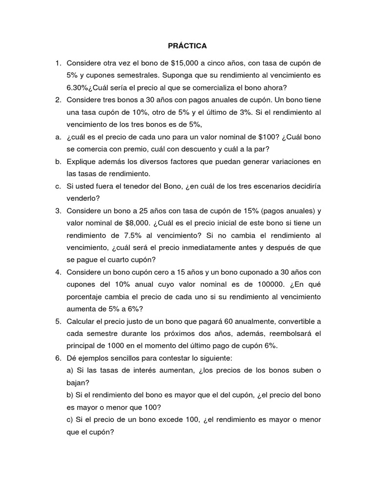 Práctica Bonos | PDF | Cupón | Mercados financieros