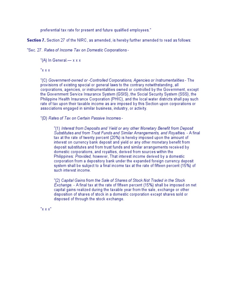 Section 7. Section 27 of The NIRC, As Amended, Is Hereby Further ...