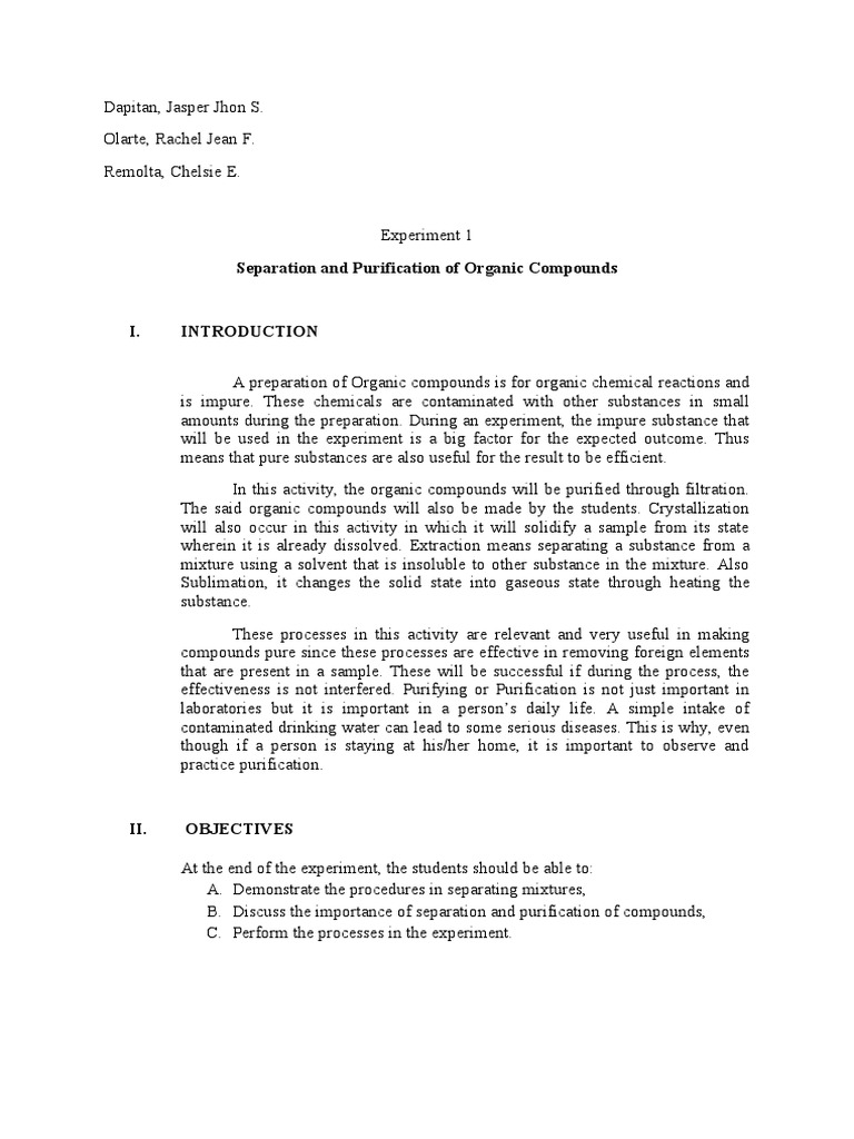 Separation and Purification of Organic Compounds | Download Free PDF ...