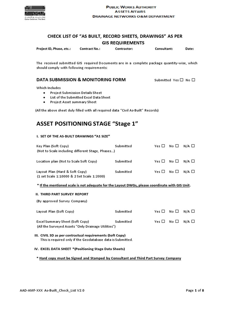 AAD-AMF-XXX As-Built - Check - List Modified 2017 - 08 - 23 | PDF | Esri