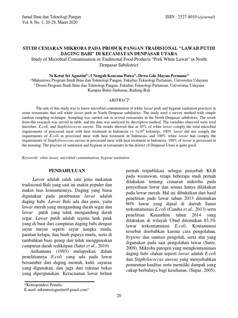 Cemaran Mikrobi pada Lawar Putih | PDF