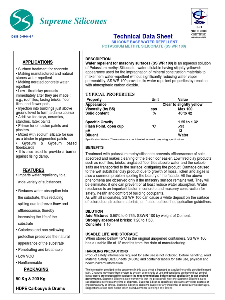Supreme Silicones: Technical Data Sheet | PDF | Paint | Water