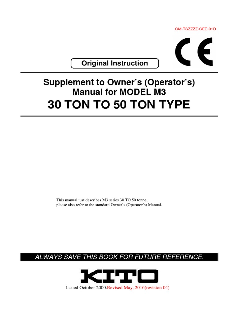 30 Ton To 50 Ton Type: Supplement To Owner's (Operator's) Manual For ...