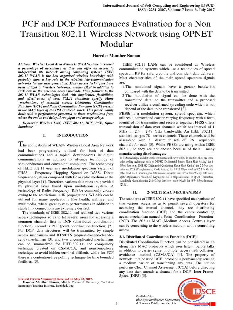 PCF and DCF Performances Evaluation For A Non Transition 802.11 ...