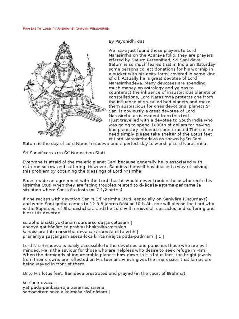 Prayer To Lord Nrsimha by Saturn Personified | PDF | Planets In ...