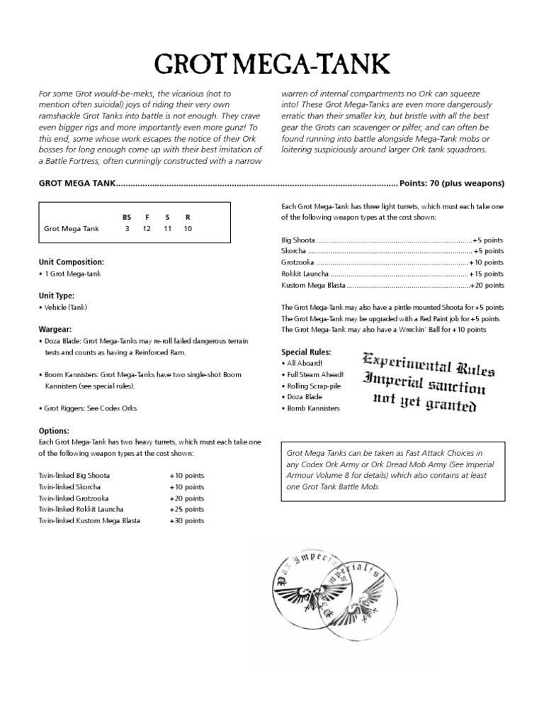 Grot Mega Tank Datasheet | PDF
