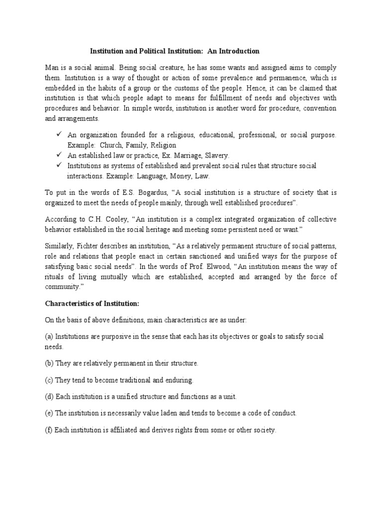 Characteristics of Institutions Explained | PDF | Institution | Citizenship