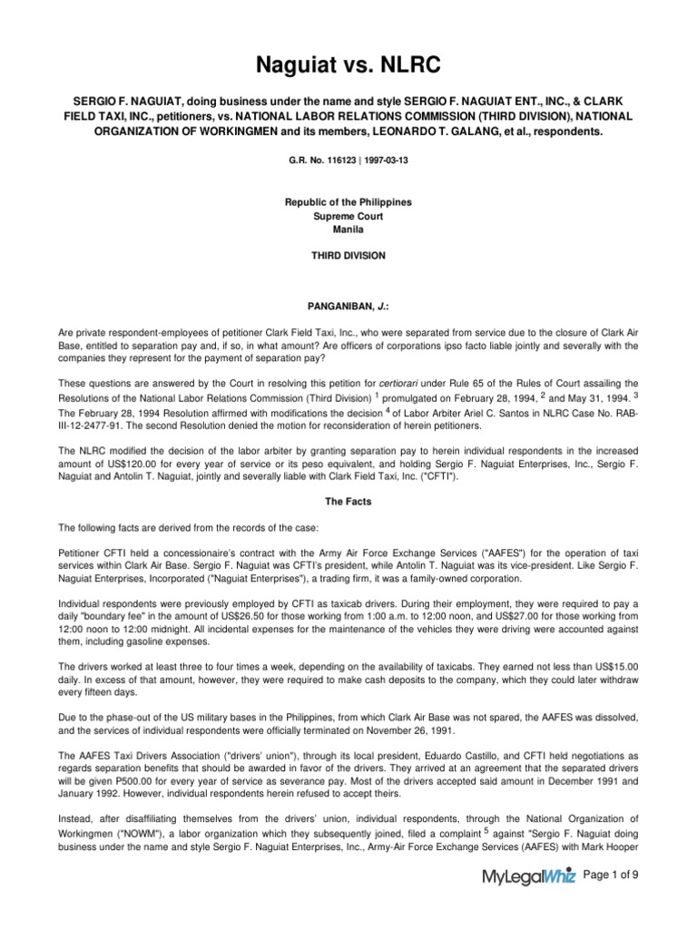Naguiat vs. NLRC: Republic of The Philippines Supreme Court Manila ...
