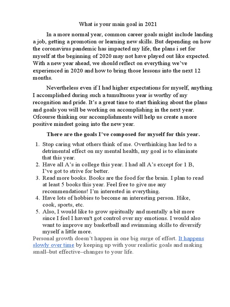 What Is Your Main Goal in 2021 | PDF | Self-Improvement | Lifestyle