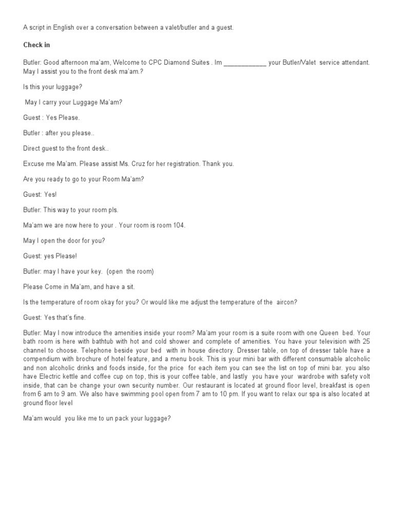 Butler Service Script. | PDF