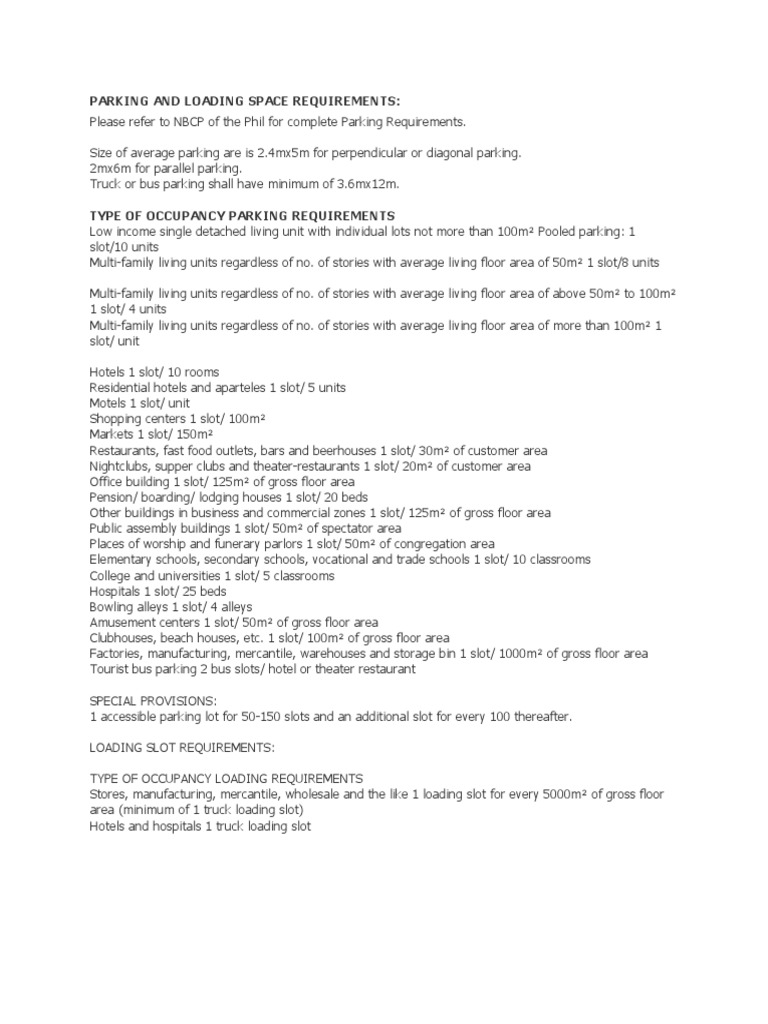 NBCP Parking Requirements Overview | PDF
