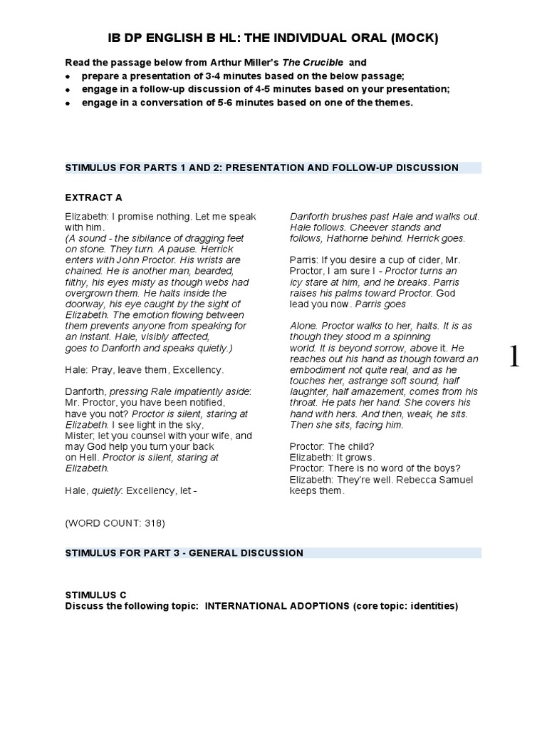 Ib DP English B HL: The Individual Oral (Mock) | PDF | Language Arts ...