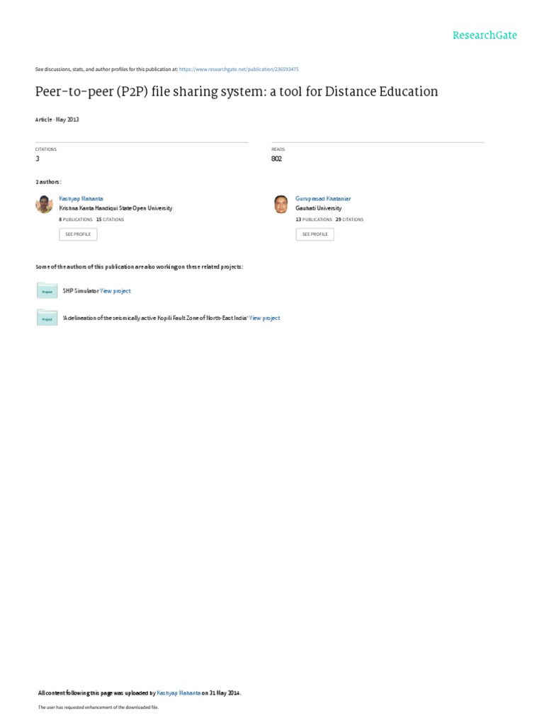 Peer-To-Peer (P2P) File Sharing System: A Tool For Distance Education ...